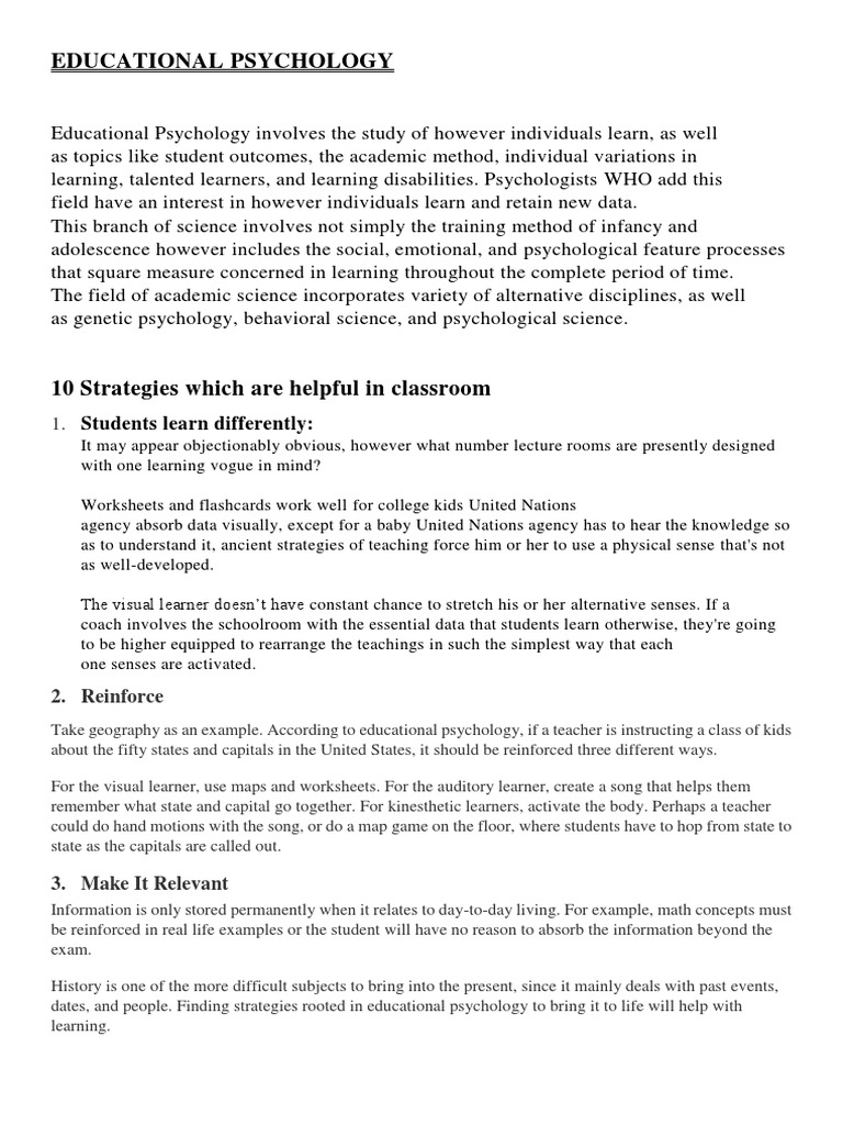 Educational Psychology | PDF | Educational Psychology | Learning