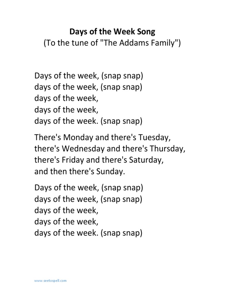 Days of The Week Song Starting With Monday | PDF