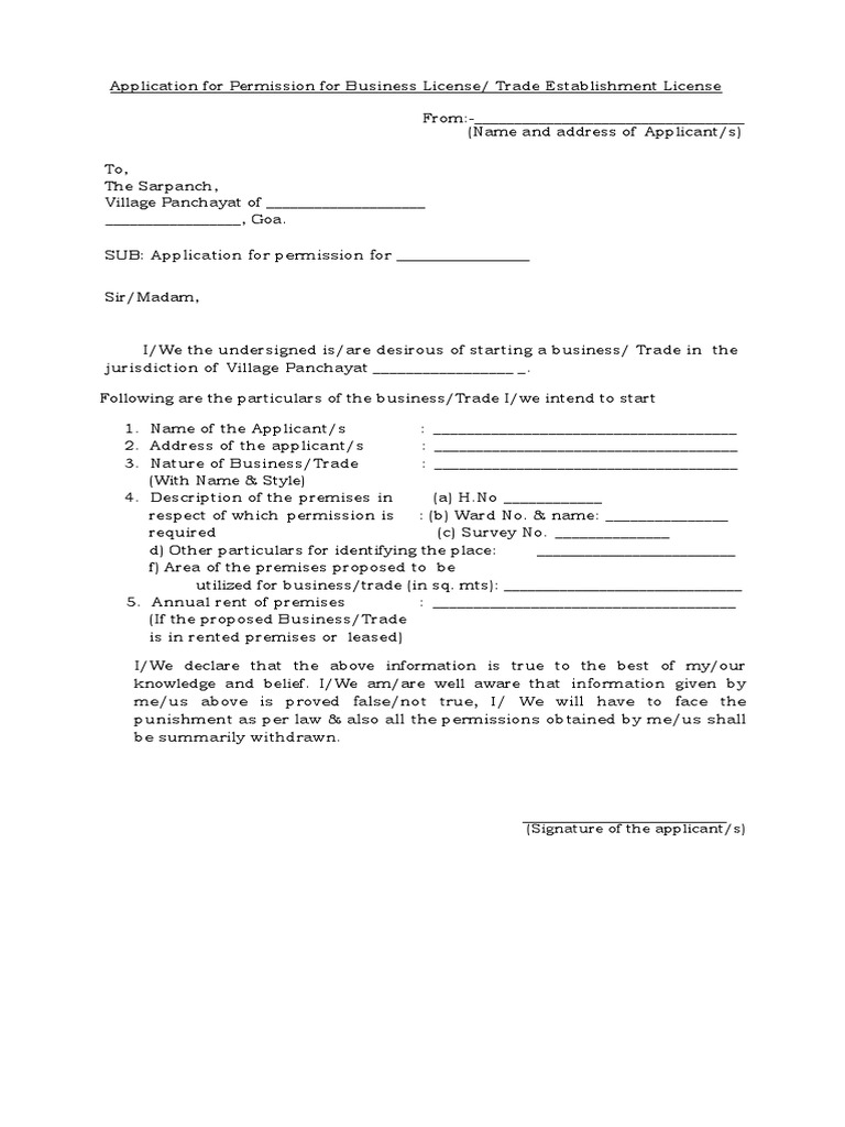 Trade License Application Format | PDF