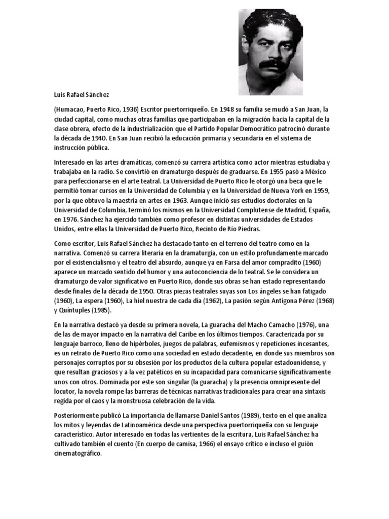 Luis Rafael Sánchez BIOGRAFIA | PDF | Teatro | Artes (general)