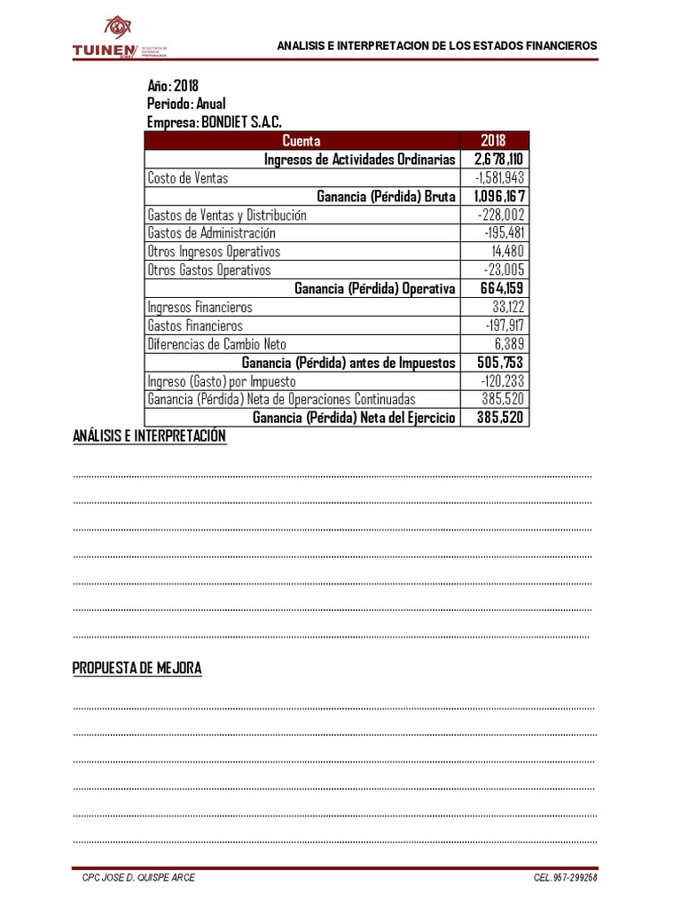 Análisis Financiero BONDIET 2018 | PDF | Beneficio (economía ...