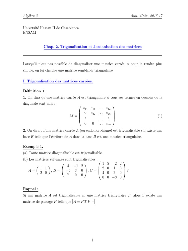 Trigonalisation et Jordanisation des matrices | PDF | Valeur propre ...
