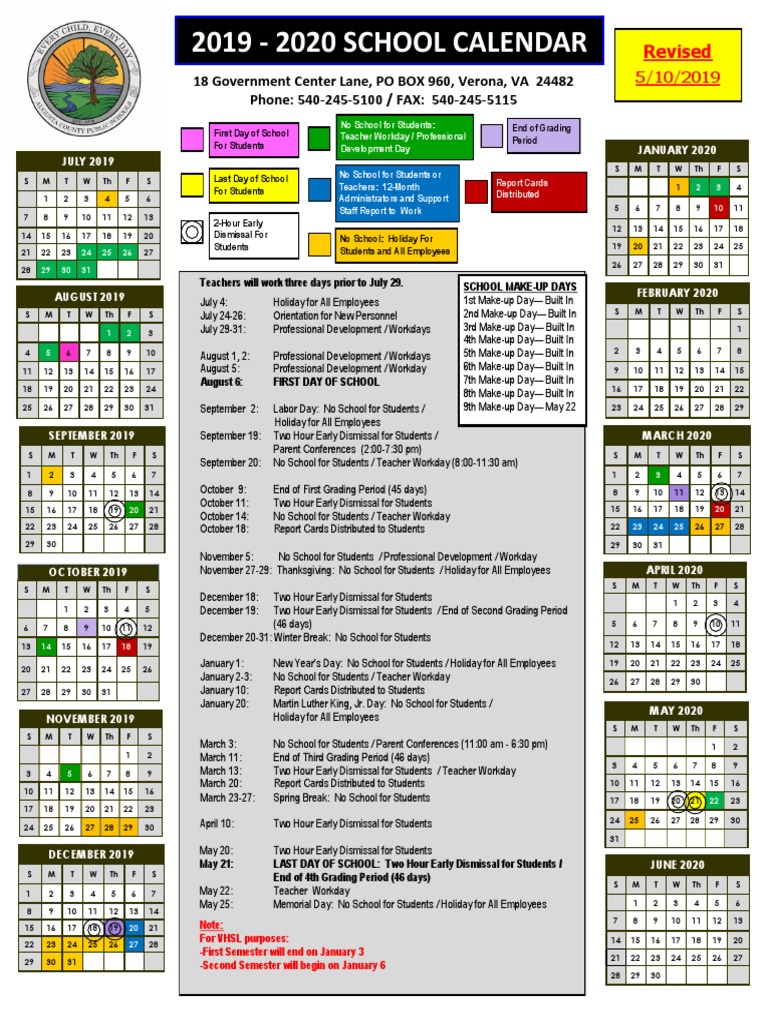 Augusta County Virginia Public School 19-20 Calendar | PDF ...
