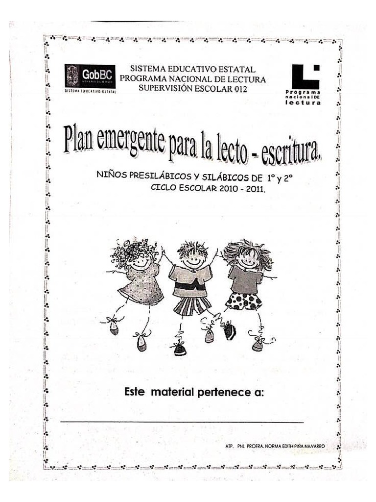 Plan Emergente para La Lectoescritura Niños Presilábicos y Silábicos ...