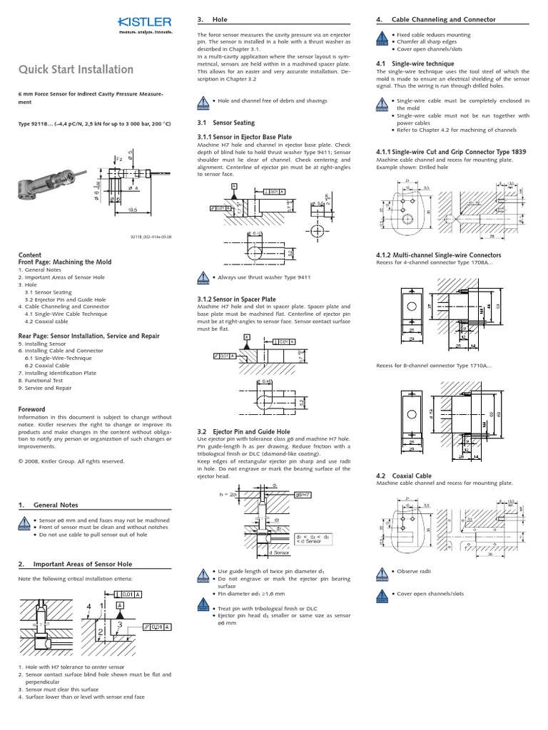 9211B Installation Kistler PDF | PDF | Coaxial Cable | Electrical Connector