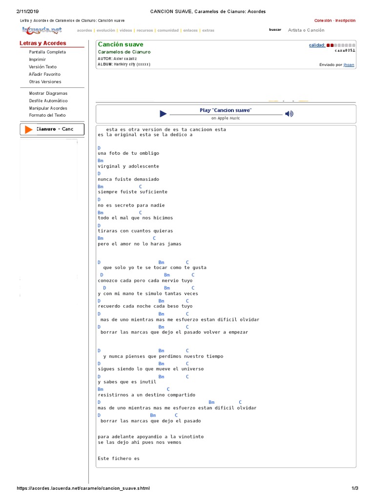 CANCION SUAVE, Caramelos de Cianuro - Acordes PDF | PDF
