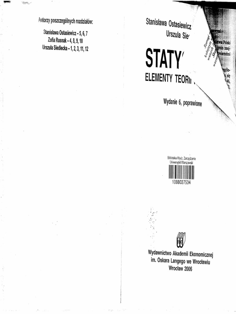 Ostasiewicz, Rusnak, Siedlecka - Statystyka. Elementy Teorii I Zadania PDF | PDF