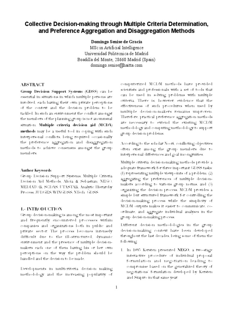 Collective Decision-Making Through Multiple Criteria Determination, and ...