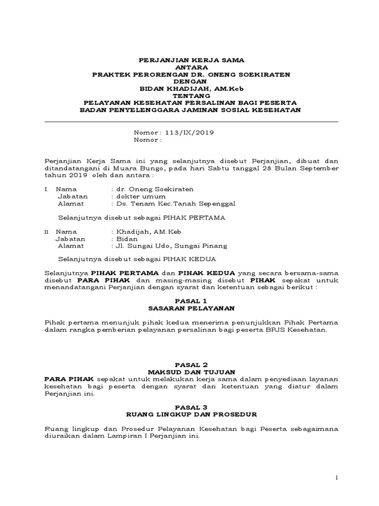 MOU Bidan Dengan PRAKTEK DOKTER | PDF