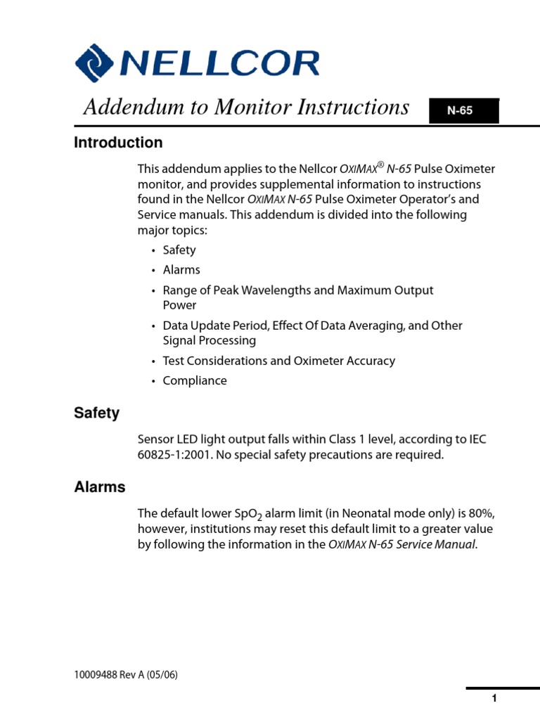 Nellcor N 65 Manual PDF | Download Free PDF | Electrical Engineering