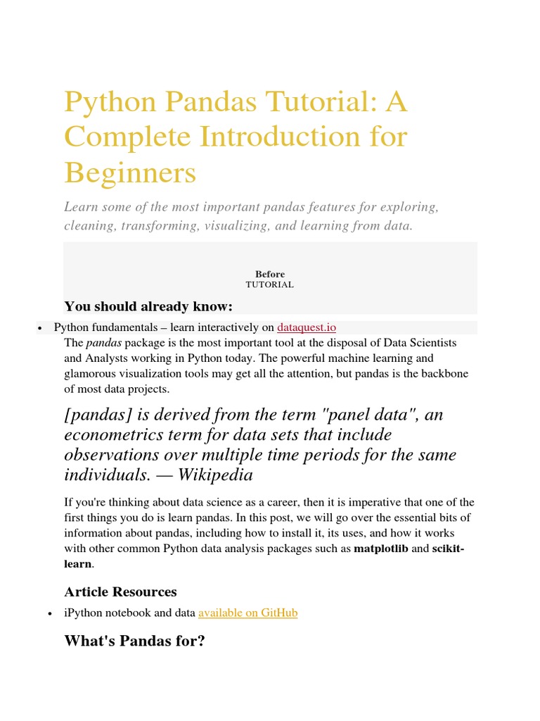 Python Pandas Tutorial | PDF | Correlation And Dependence | Comma ... Python Pandas Tutorial | PDF | Correlation And Dependence | Comma ...