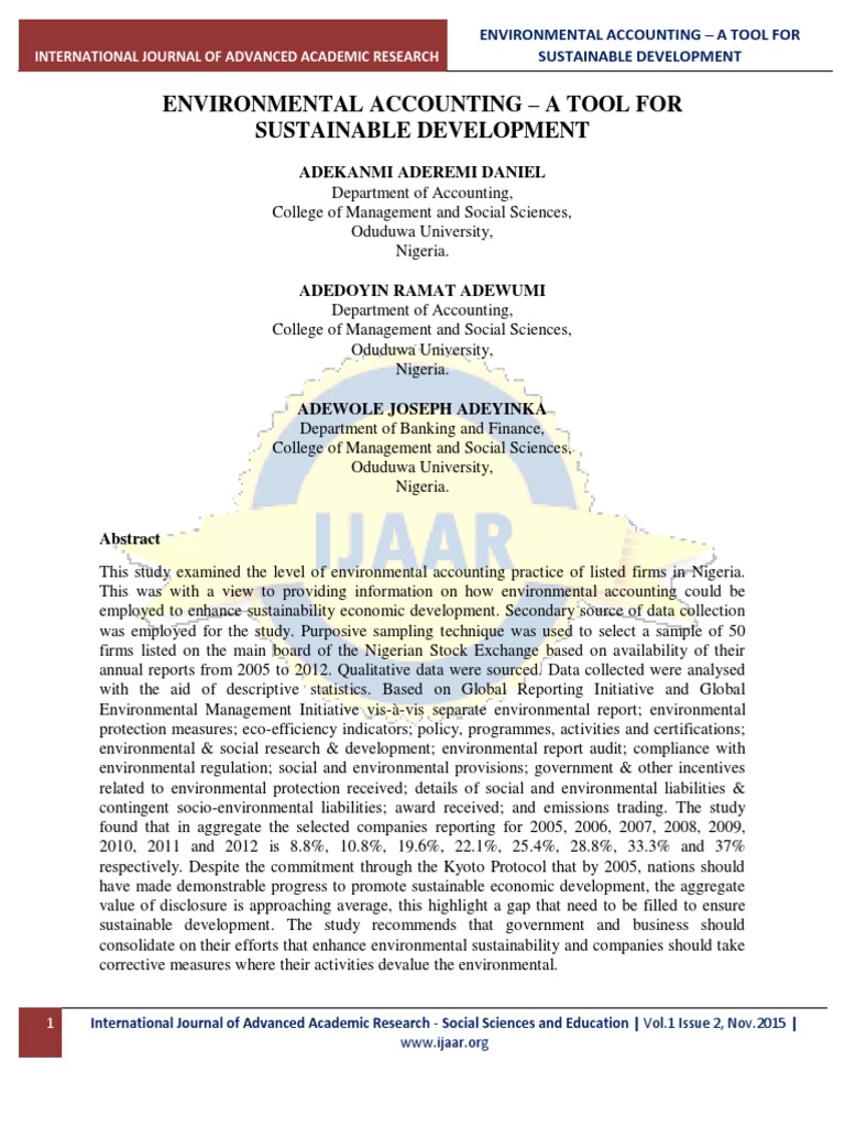 Environmental Accounting-A Tool For Sustainable Development PDF | PDF ...