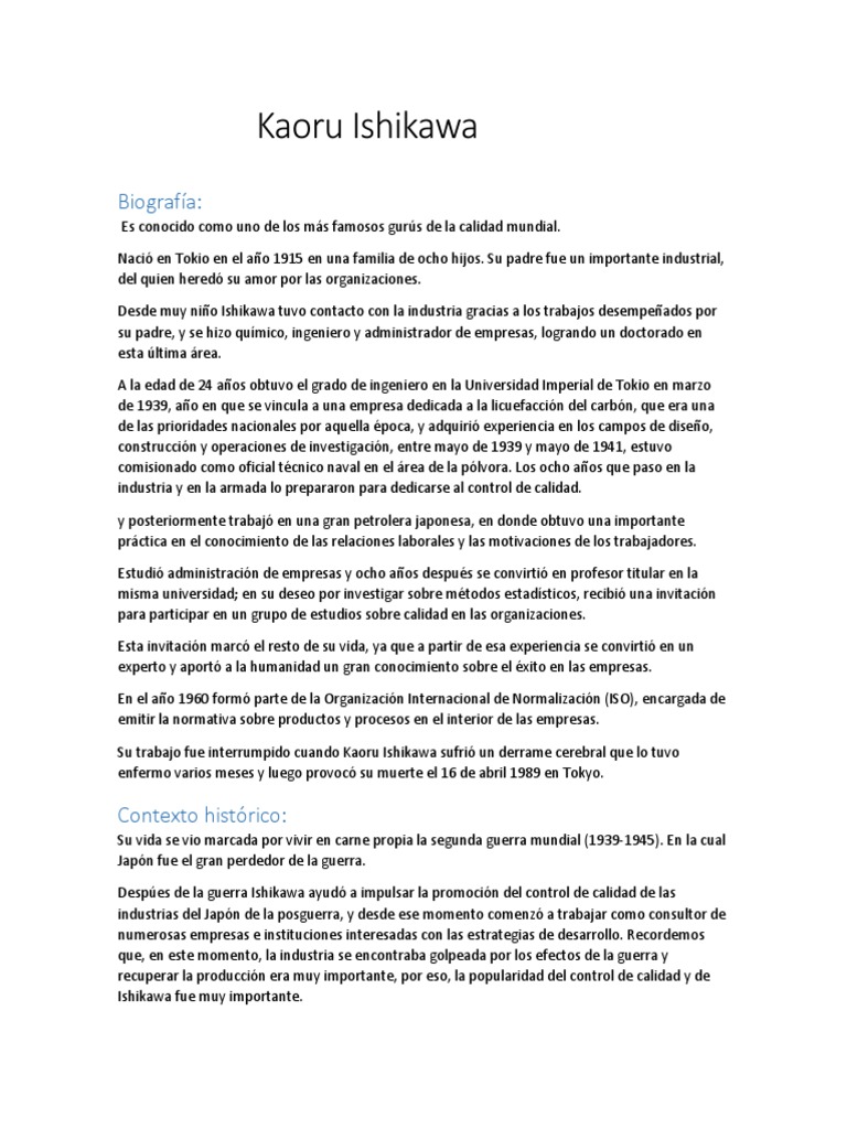 Biografía y legado de Kaoru Ishikawa | PDF | Calidad (comercial) | Japón