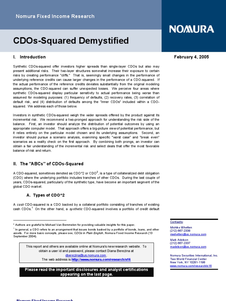CDO Squared 4Feb05 | Collateralized Debt Obligation | Securities (Finance)