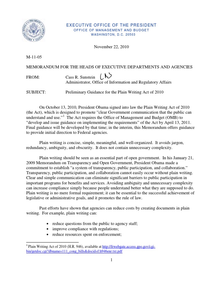 Preliminary Guidance For The Plain Writing Act of 2010 | PDF | Office ...