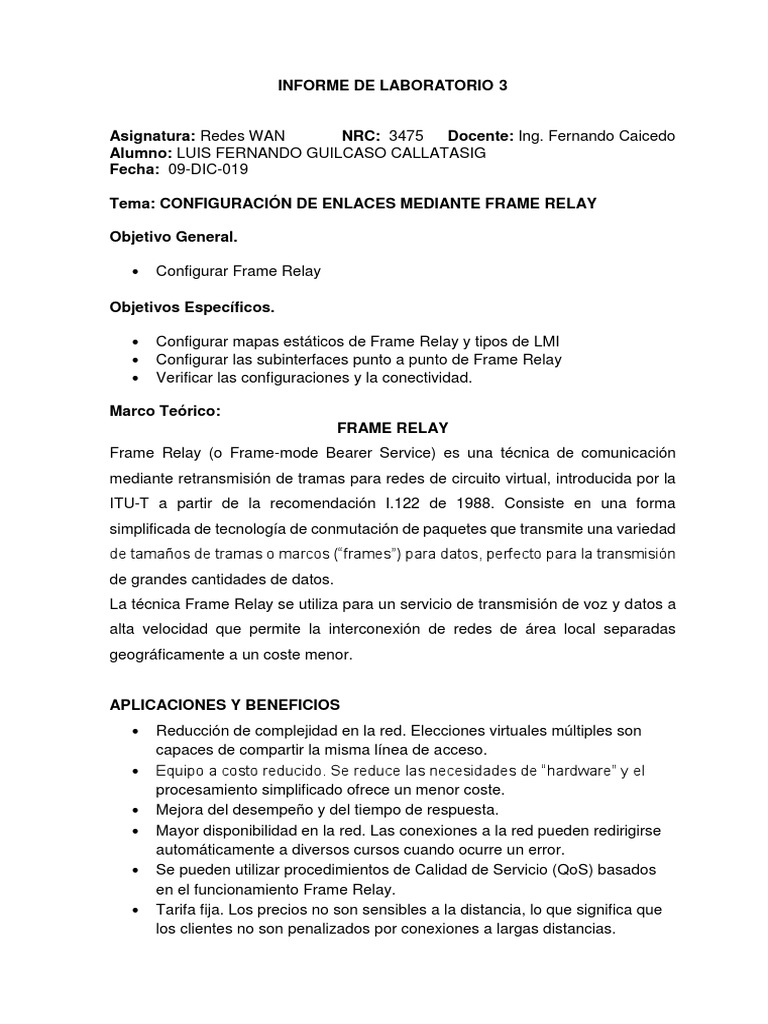 Lab 3 Configuracion de Enlaces Mediante Frame Relay | Descargar gratis PDF | Protocolos de ...