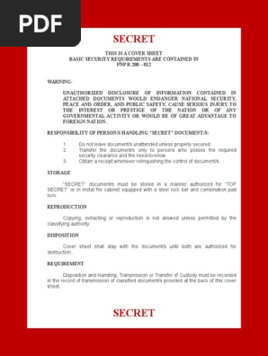 Classified Documents Cover Sheet