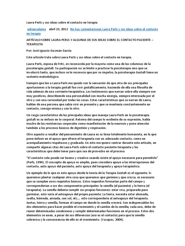 Explorando las ideas clave de Laura Perls sobre el contacto terapéutico ...