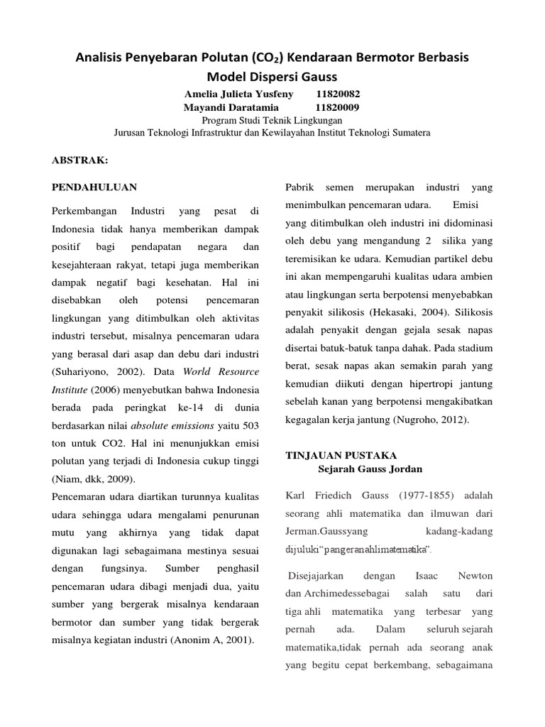 Analisis Dispersi CO2 Kendaraan Bermotor | PDF