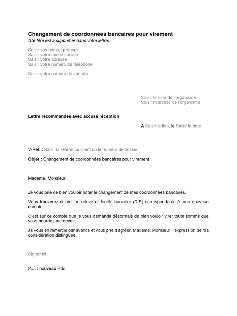 Lettre Nouveau Rib Virement | PDF