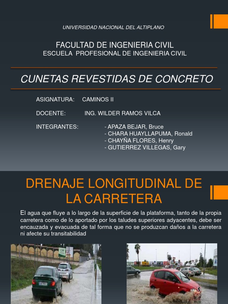 Diseño y construcción de cunetas revestidas de concreto para el drenaje ...