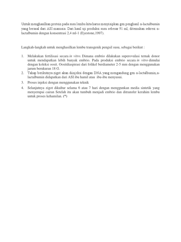 Sapi Transgenik Penghasil Susu | PDF