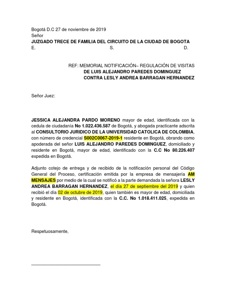Memorial Notificación Personal | PDF