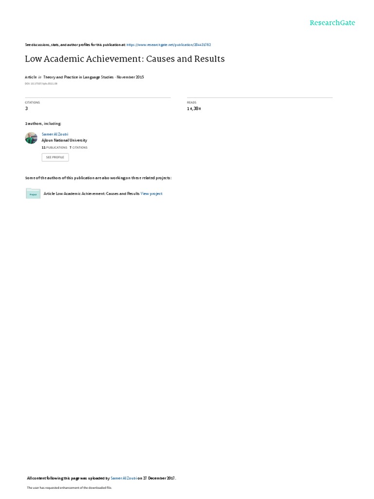 Low Academic Achievement Causes and Results PDF | PDF | Test ...