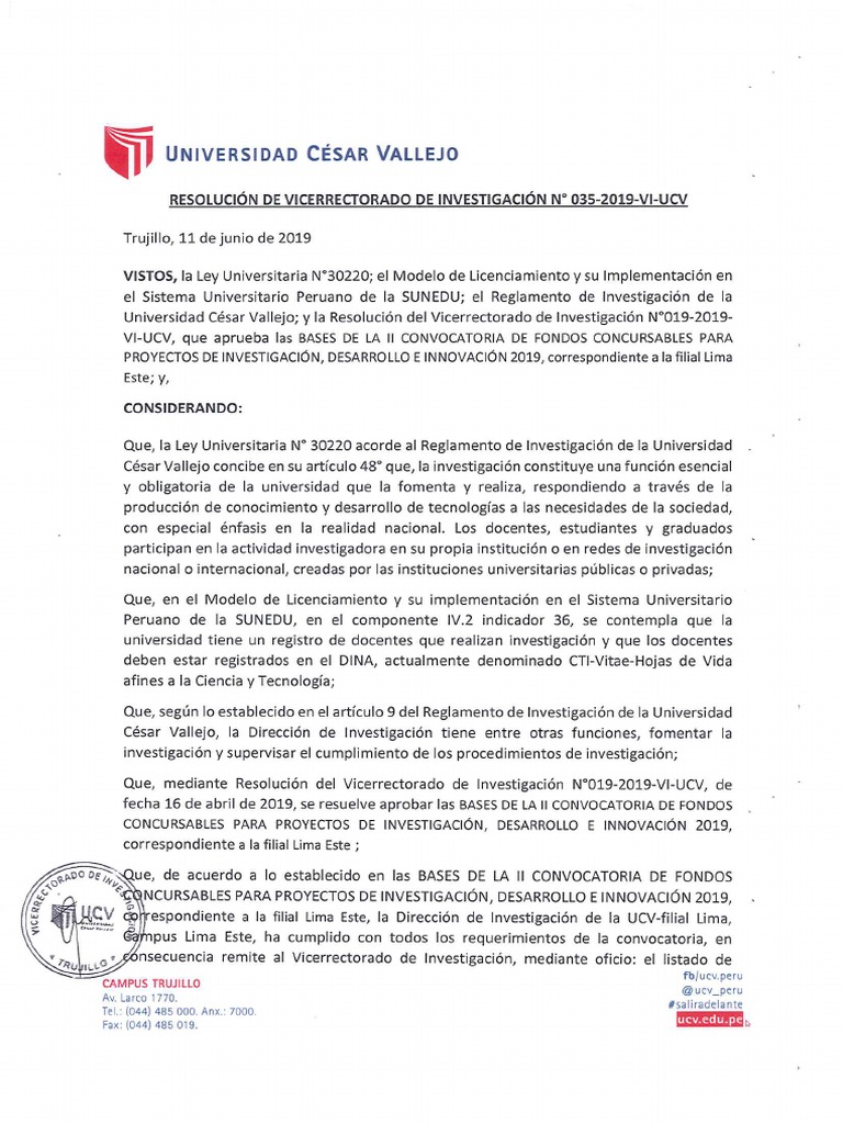 Rvi N°035-2019-Vi-Ucv - Pid | PDF