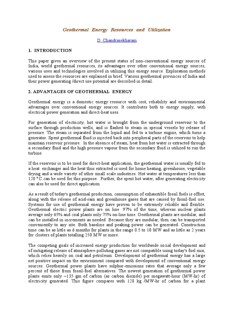 Geothermal Energy Resources and Utilization: 1. Introduction | PDF ...