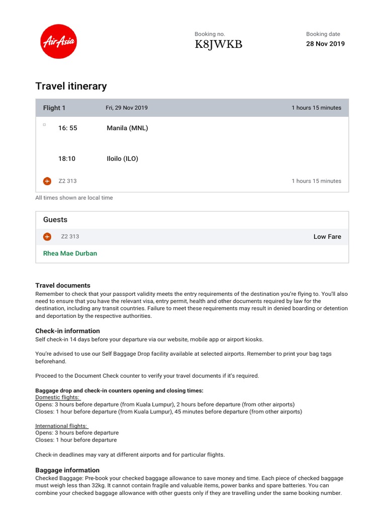 AirAsia Airline Ticket | PDF | Aviation | Transport