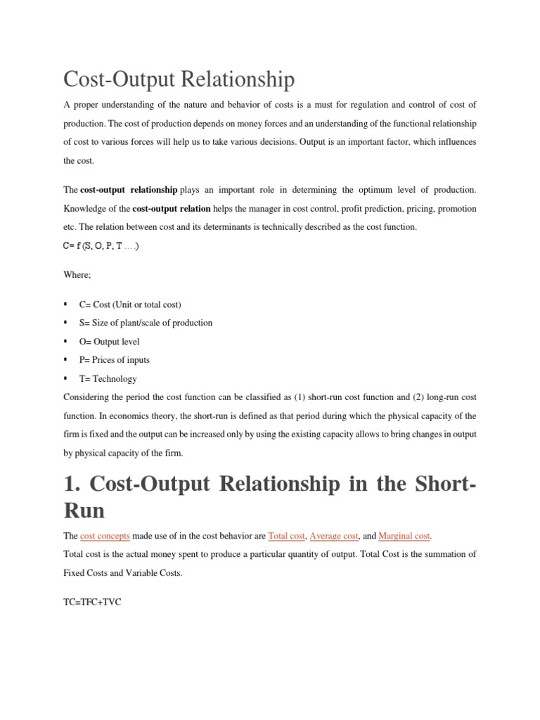 Cost-Output Relationship | PDF | Long Run And Short Run | Average Cost