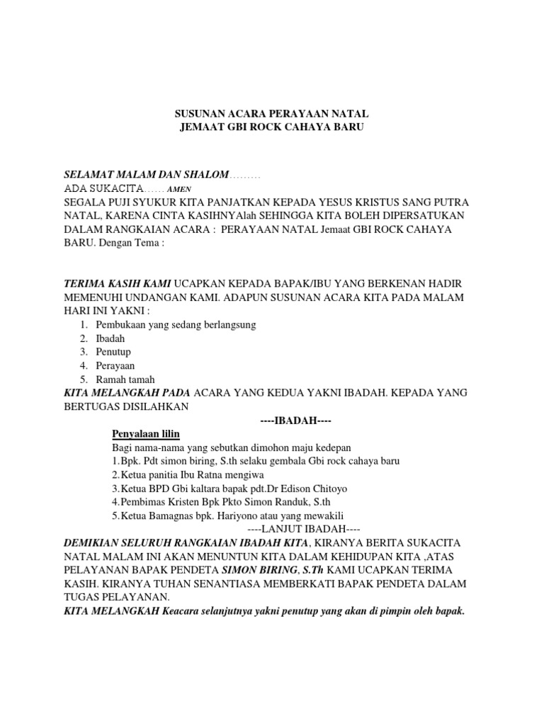 Susunan Acara Natal GBI 2025 | PDF