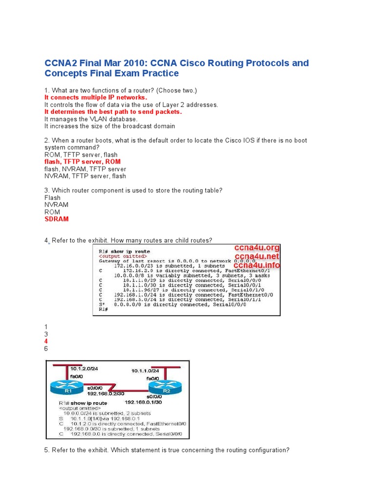 Ccna2 Final Mar 2010 Ccna Cisco Routing Protocols And Concepts Final Exam Practice Pdf 