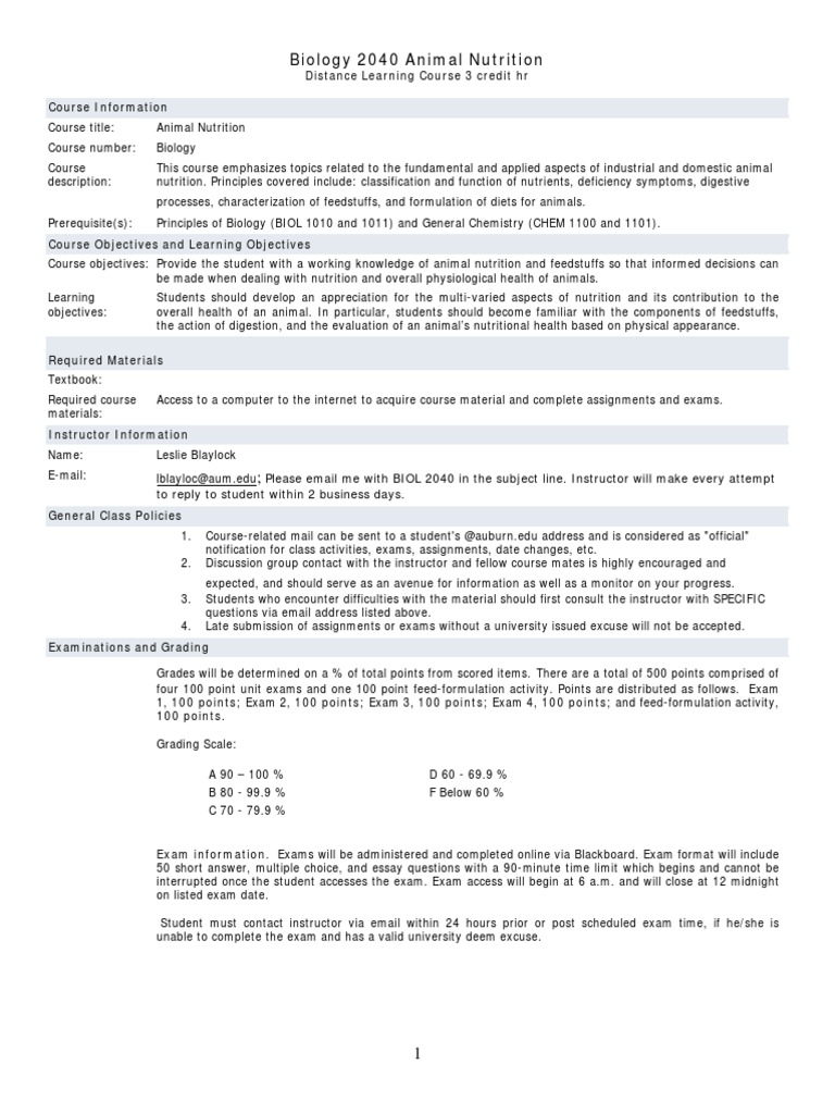 Animal Nutrition Syllabus PDF | PDF | Test (Assessment) | Nutrition