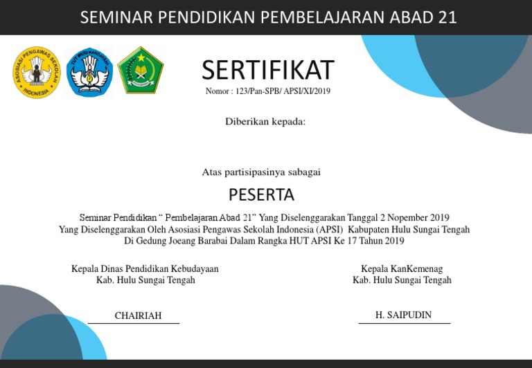 Sertifikat Seminar Pendidikan | PDF
