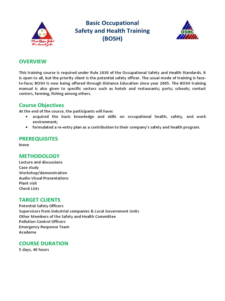 BOSH Course Outline | PDF | Occupational Safety And Health | Safety