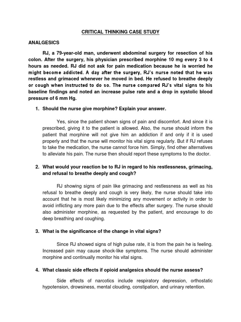 CRITICAL THINKING CASE STUDY - Pharma | PDF | Opioid | Morphine