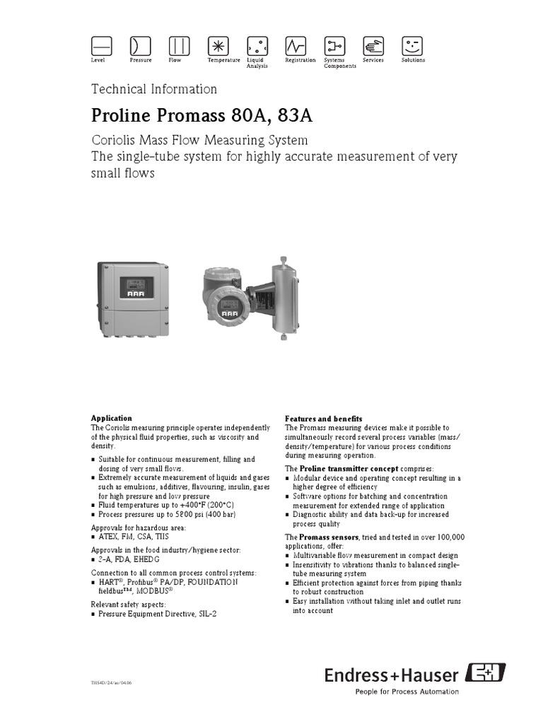 Manual de Información Técnica Promass 83A PDF | PDF | Analog To Digital ...