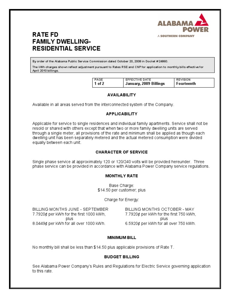 Alabama Power - Family Dwelling | PDF | Kilowatt Hour | Electric Power