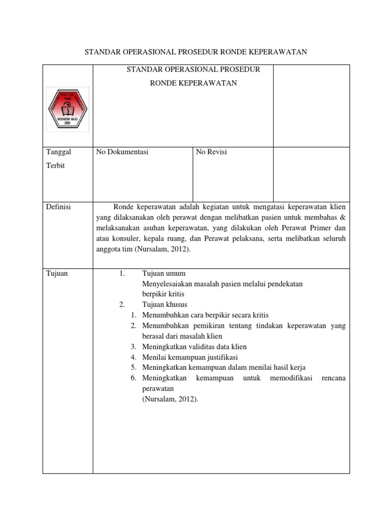 Sop Ronde Keperawatan Pafio A | PDF