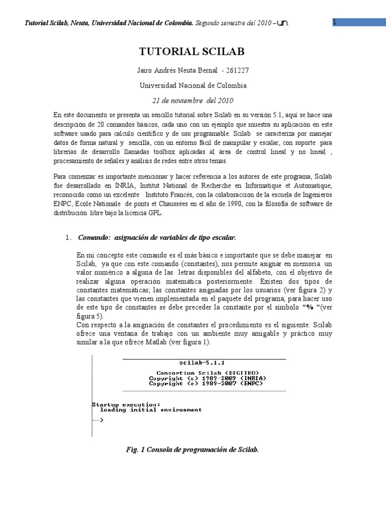 Tutorial Scilab | PDF | Vector Euclidiano | Multiplicación
