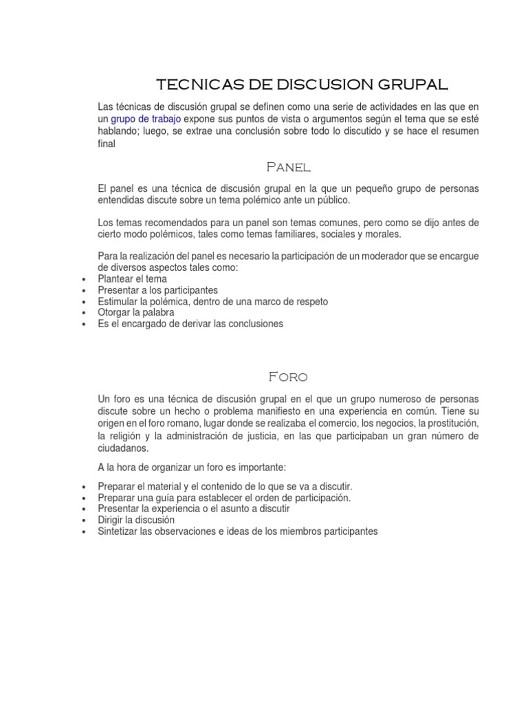 Técnicas de Discusión Grupal y Discurso | PDF | Discurso | Comunicación