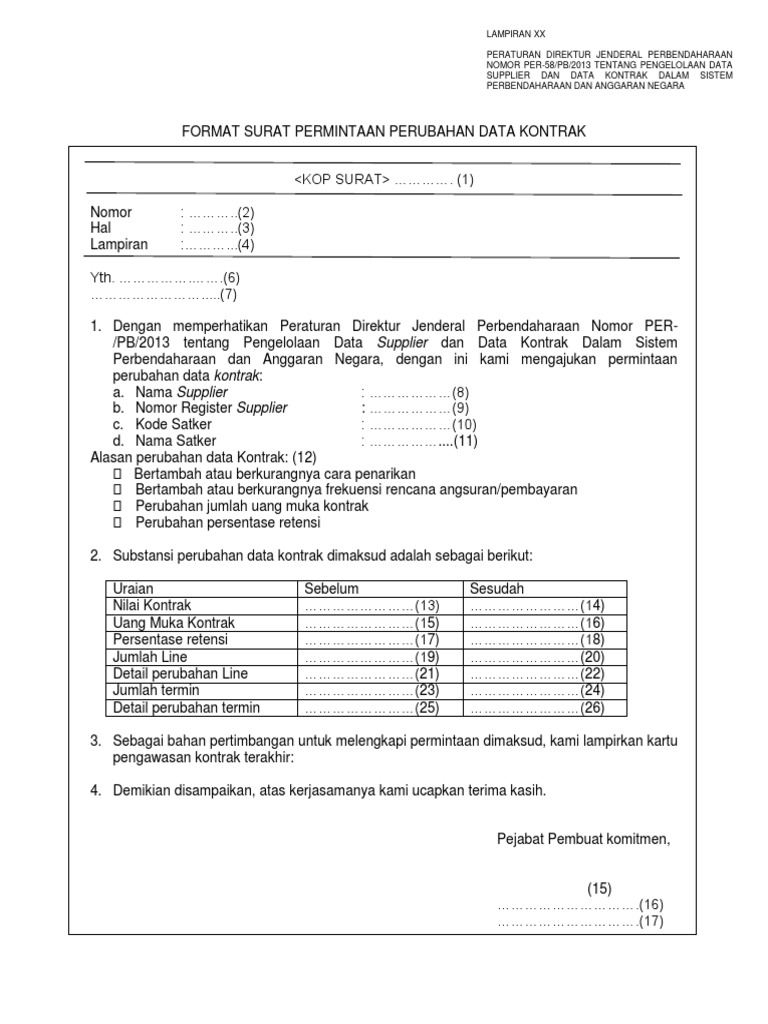 Contoh Formulir Perubahan Data Kontrak | PDF