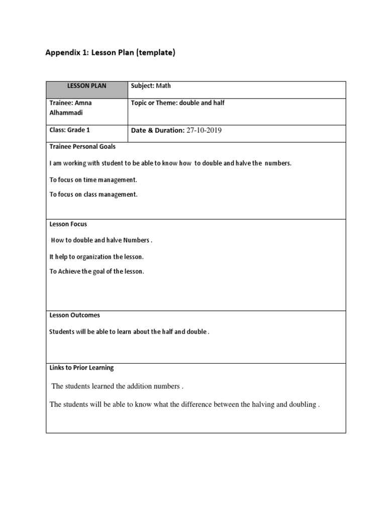 Lesson Plan 1 Double Half33 | PDF | Lesson Plan | Change