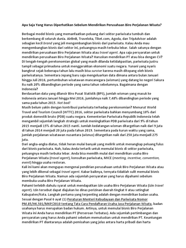 Mendirikan Perusahaan Biro Perjalanan Wisata | PDF