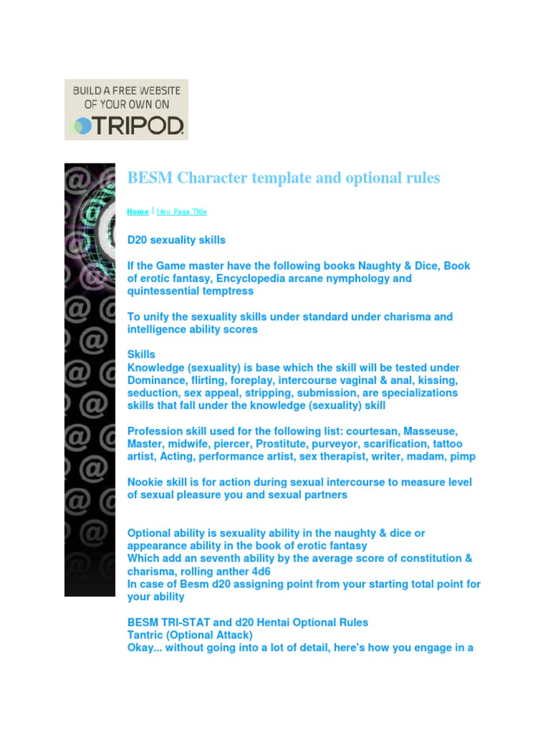 BESM Character Templates and Optional Rules | PDF | Sexual Intercourse ...