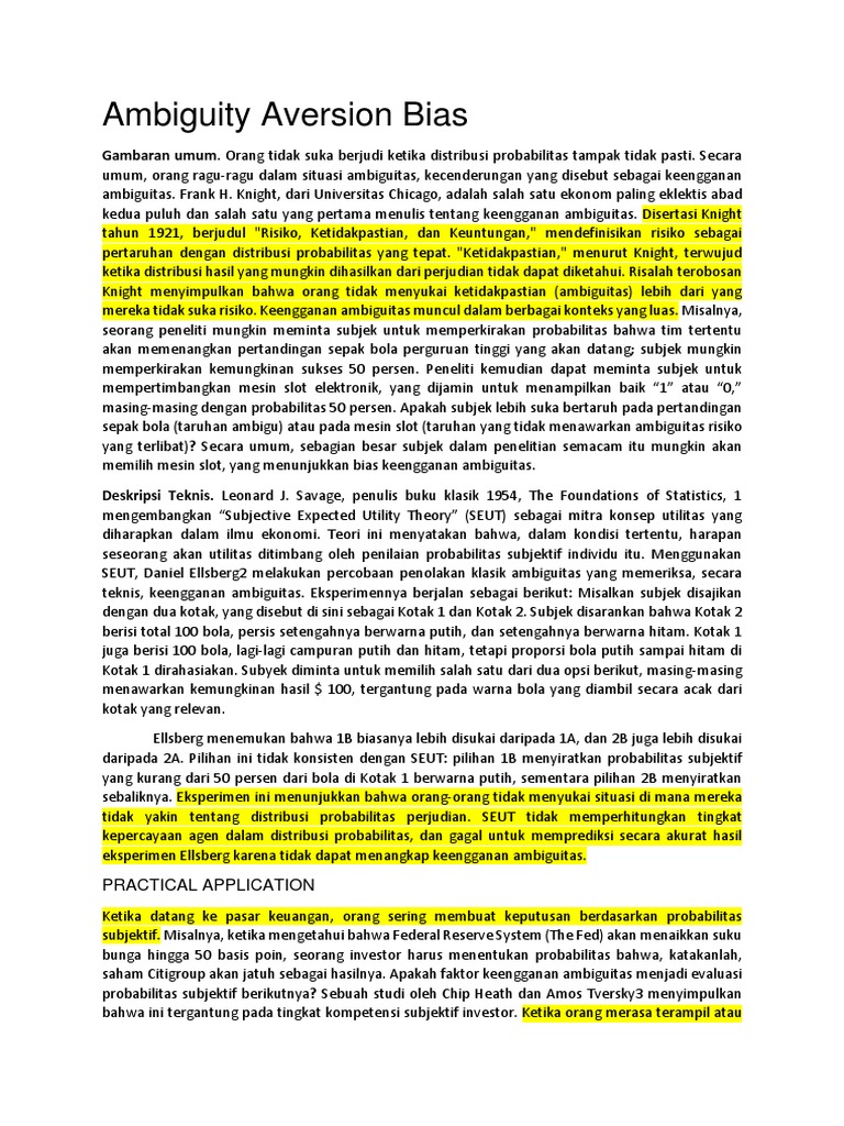 CH12 - Ambiguity Aversion Bias | PDF