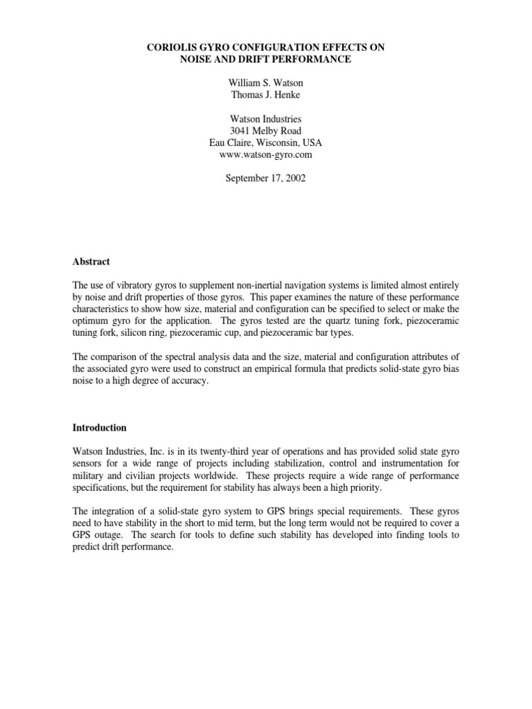 Watson - Coriolis Gyro Configuration | PDF | Gyroscope | Spectral Density