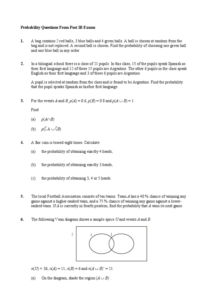 Probability Questions From Past IB Exams | PDF | Probability ...